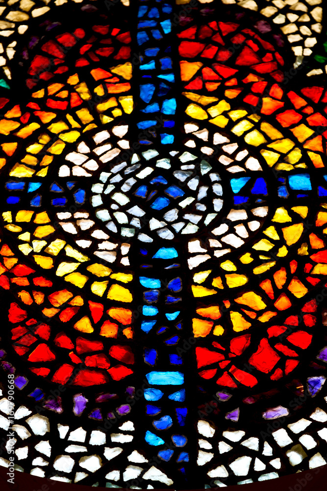 in the sanctuary the colorful rose window Stock Photo | Adobe Stock