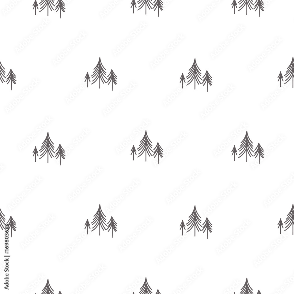 Scandinavian simple forest tree on white vector seamless pattern ...