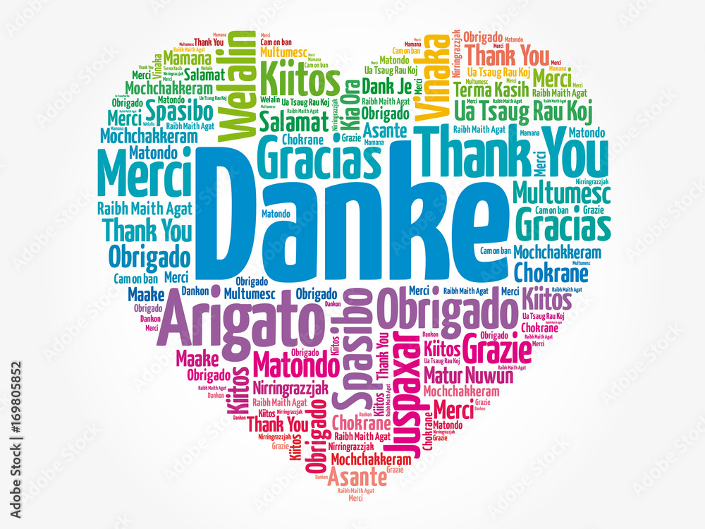 Danke (Thank You in German) Love Heart Word Cloud in different ...