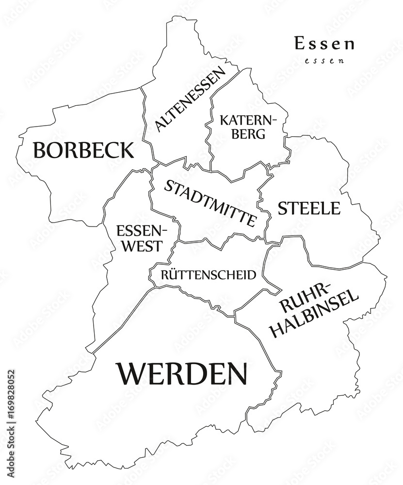 Modern City Map - Essen city of Germany with boroughs and titles DE ...