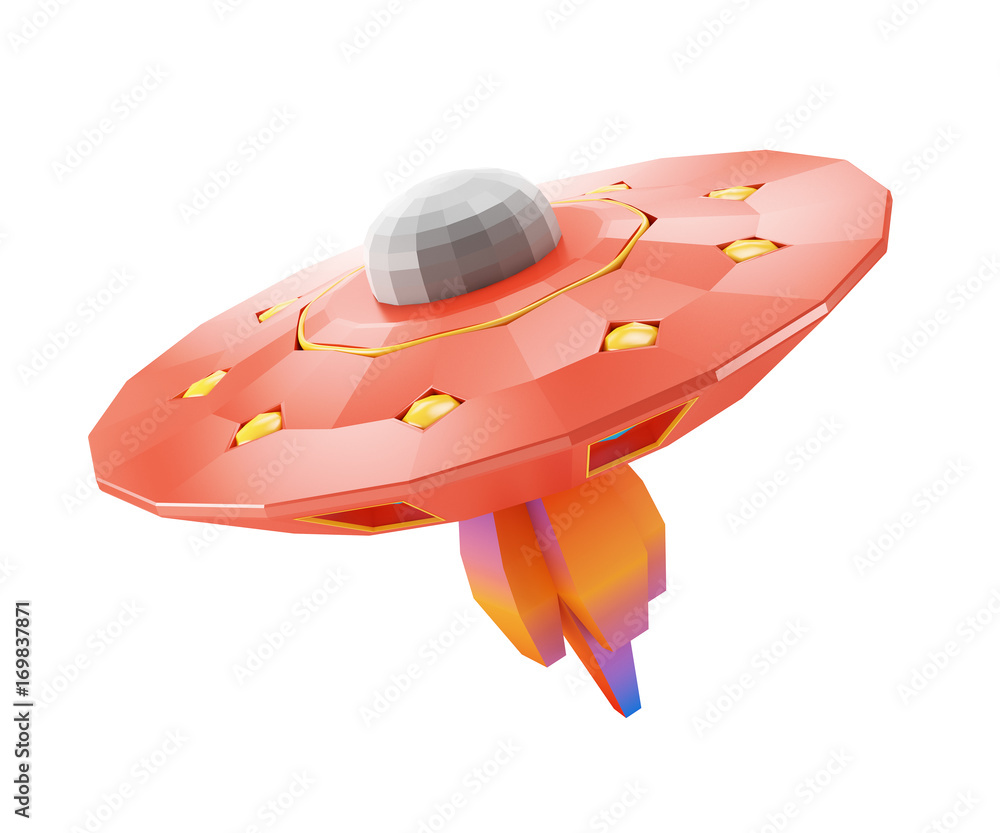 Cartoon styled low poly ufo isolated on white background Stock ...