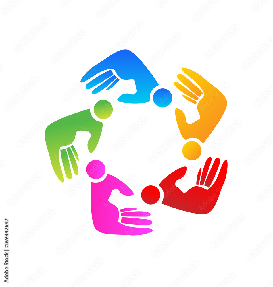 Teamwork helping hand people figures vector logo Stock Vector | Adobe Stock