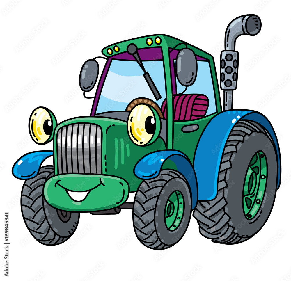 Fototapeta Zabawny mały traktor z oczami.