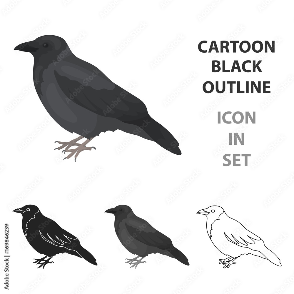 Crow icon in cartoon style isolated on white background. Bird symbol ...