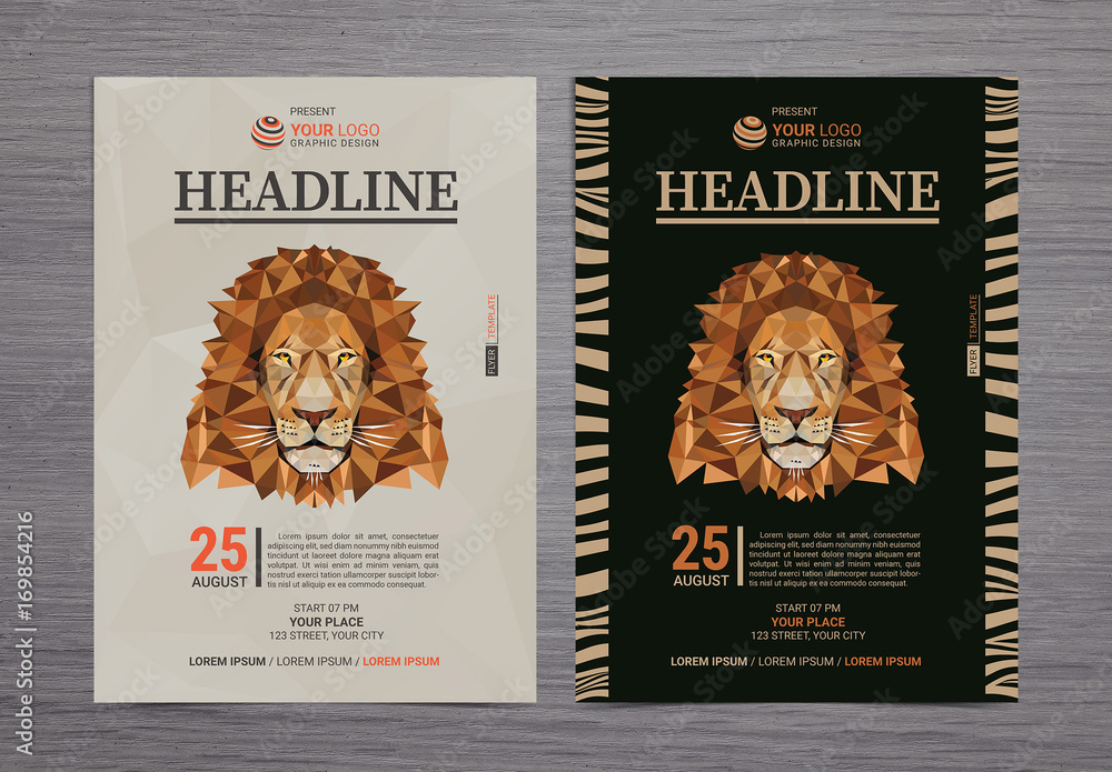 Flyer Layout with Lion Illustration 1 Stock Template | Adobe Stock
