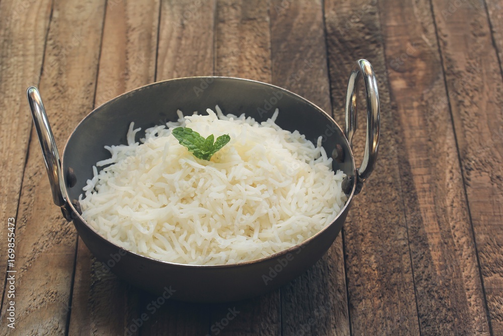 Indian Cooked Basmati Rice Served in a Kadai Stock Photo | Adobe Stock