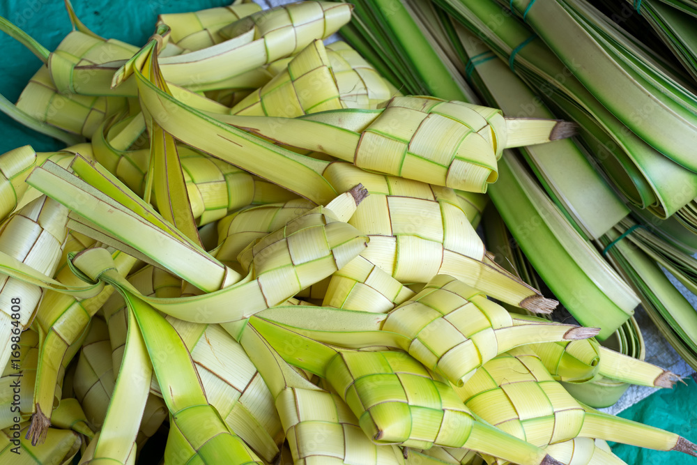 Rice dumpling casing or also know as ketupat made from coconut palm ...