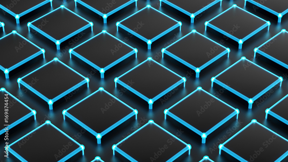 Black cube background with glow and lattice. 3d illustration, 3d ...