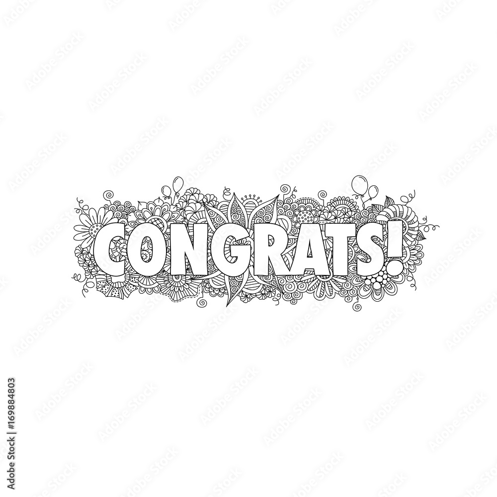 Congratulations doodle vector illustration with the word congrats ...