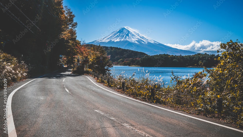 Mt Fuji in Japan and road at Lake Kawaguchiko Stock Photo | Adobe Stock