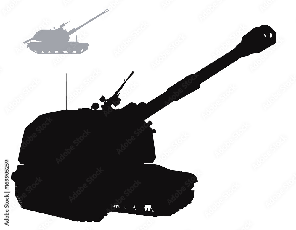 Military silhouettes. Vector self-propelled howitzer Stock Vector ...