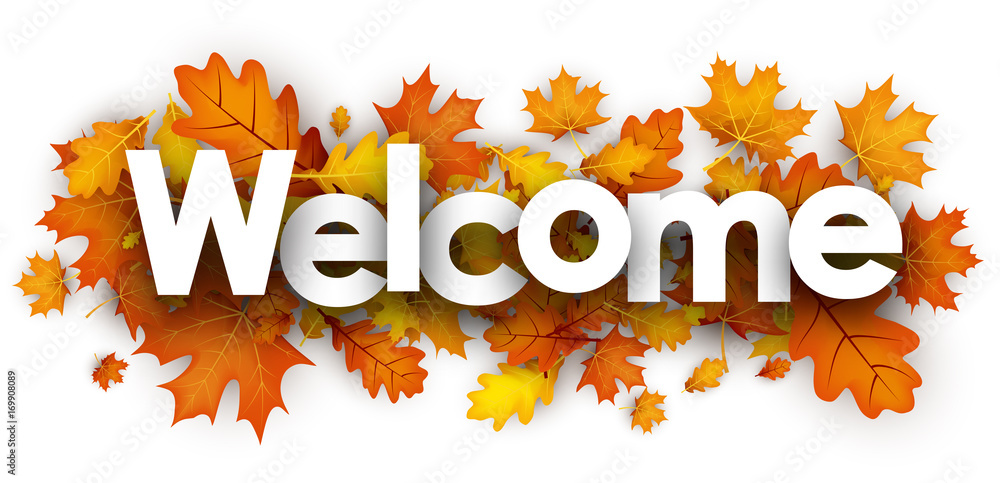 Welcome banner with orange leaves. Stock Vector | Adobe Stock