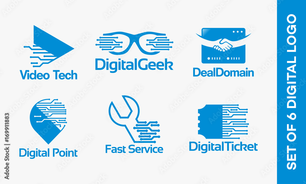 Set Of Video Technology logo, Digital Geek Logo, Domain Deal Logo ...
