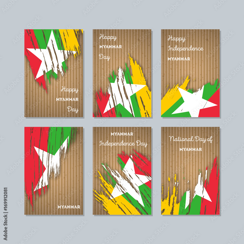 Myanmar Patriotic Cards for National Day. Expressive Brush Stroke in ...
