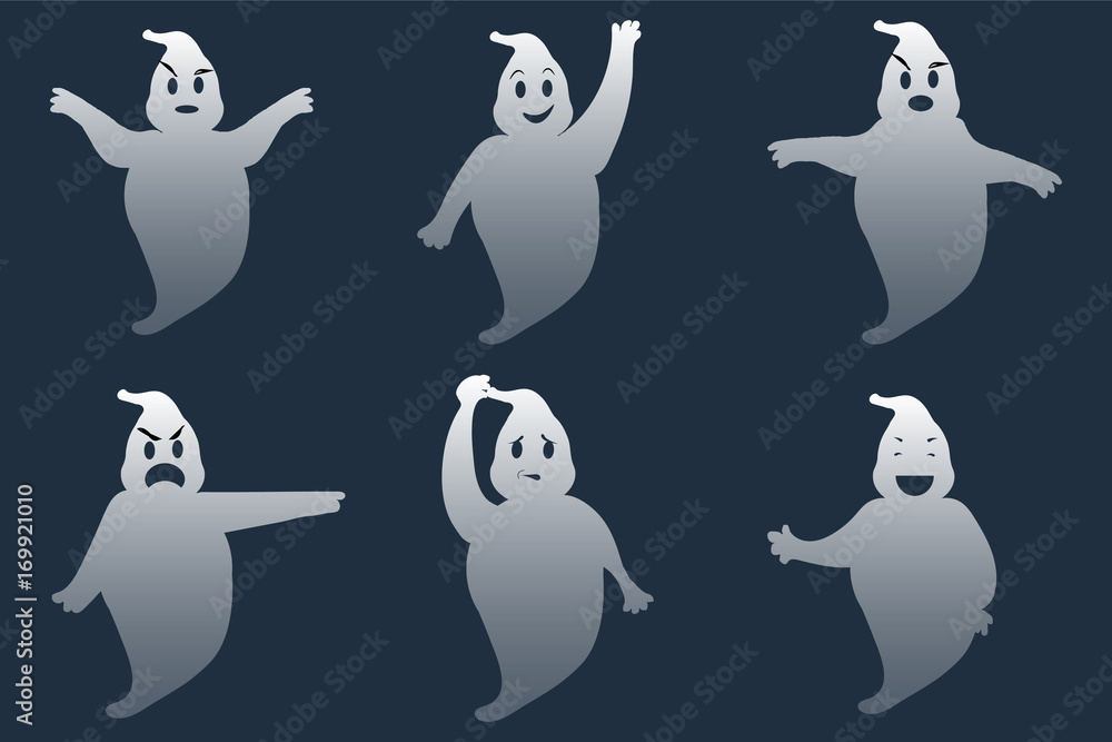 Ghost. A set of six ghosts , different poses and emotions. Happy ...