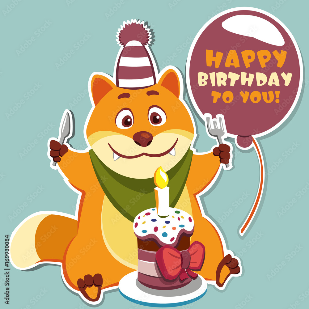 Dog and Cake. Funny vector illustration of a dog with cake. Cartoon ...