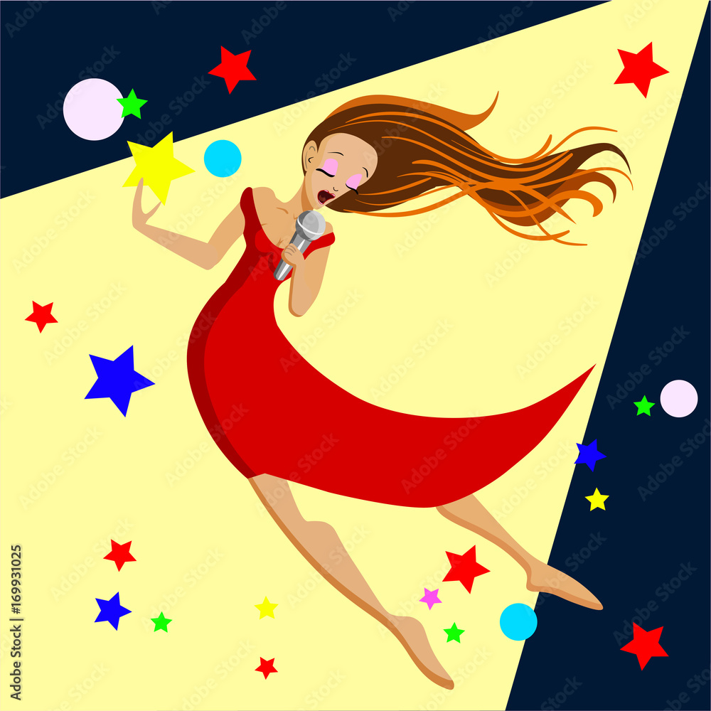 Singing girl. Pop singer Vector illustration flat cartoon illustration ...
