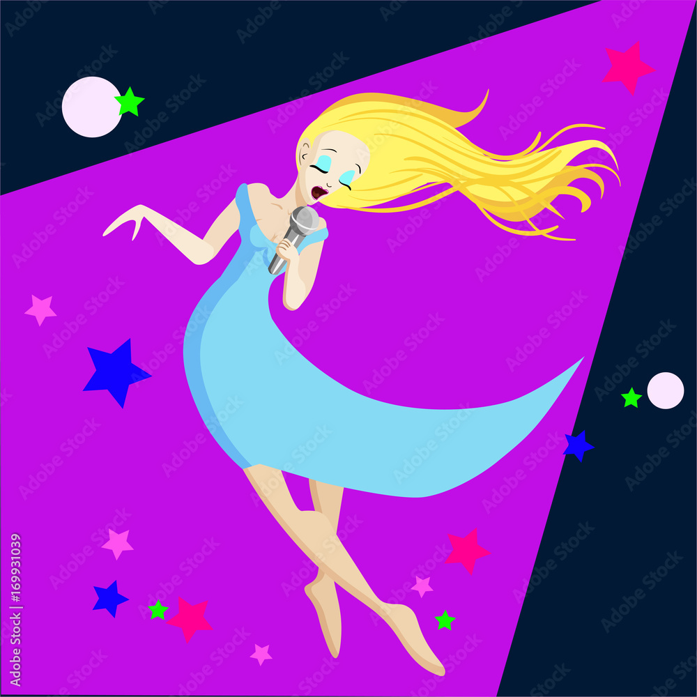 Singing girl. Pop singer Vector illustration flat cartoon illustration ...