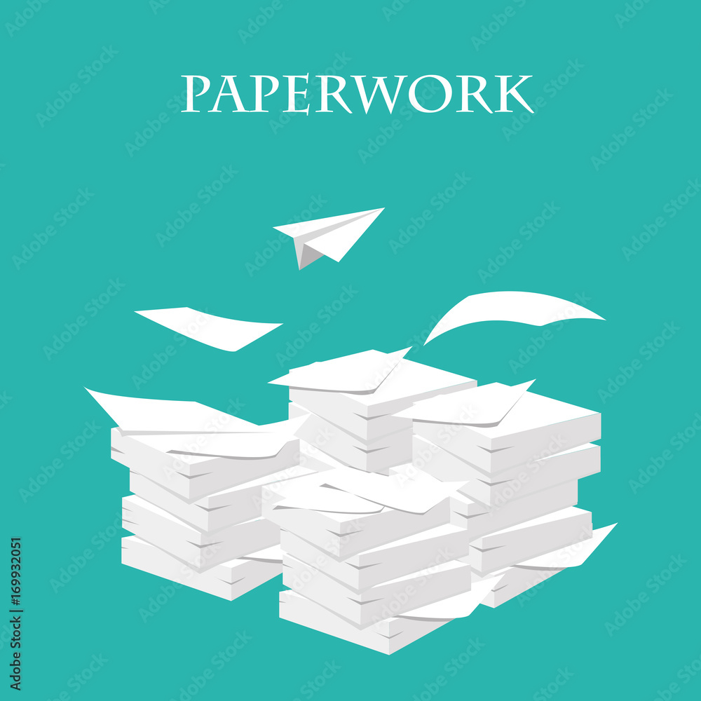 Documents. Stack, pile of paper. Paperwork and routine. Vector ...