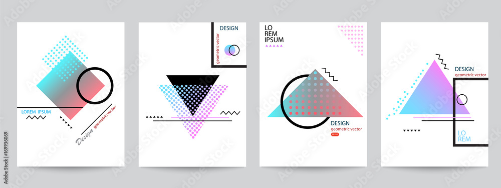 Set of minimalist covers design with geometric forms halftone gradients ...