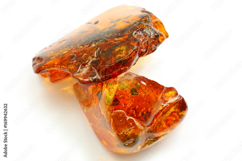 Natural amber. Two extraordinarily beautiful pieces of transparent red ...