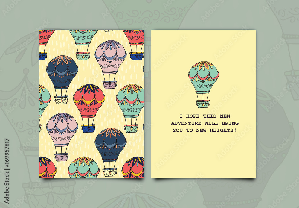 Hot Air Balloon Greeting Card Layout Stock Template | Adobe Stock