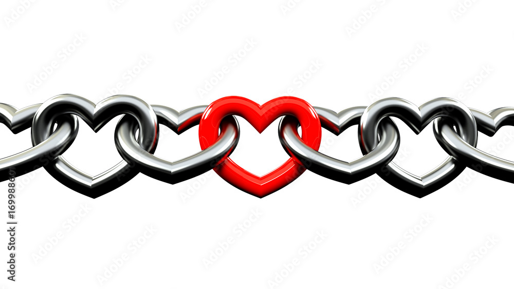 Metallic Chains shaped like a heart Locked with a red one in the middle ...
