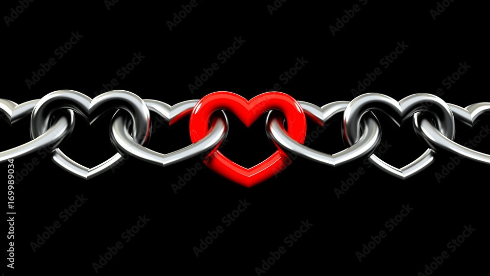 Metallic Chains shaped like a heart Locked with a red one in the middle ...