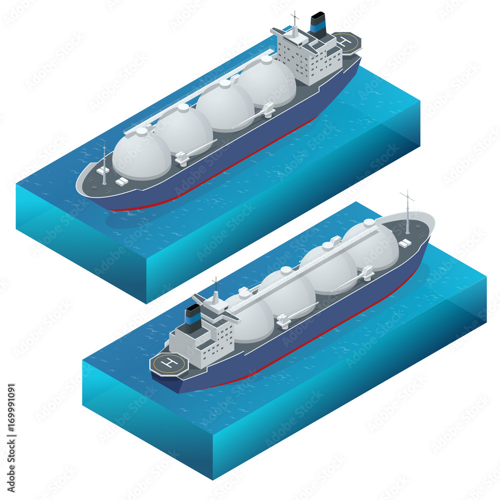 Isometric vector illustration gas tanker, flat design isolated on white ...