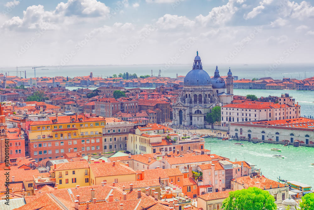 Panoramic view of Venice from the Campanile tower of St. Mark's ...