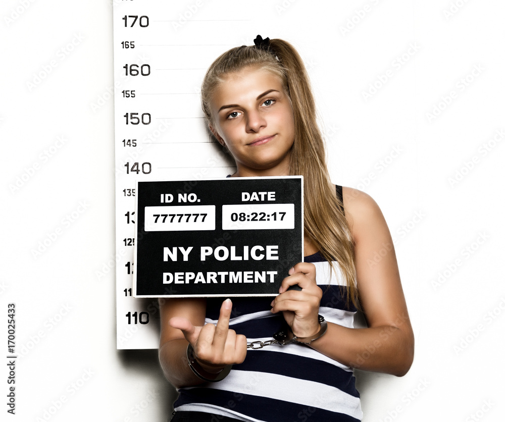 Young beautiful blonde woman Criminal Mug Shots. imprisoned girl shows ...