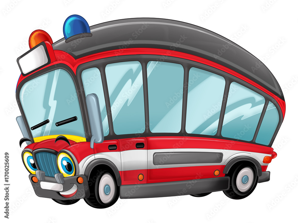 Cartoon happy and funny cartoon fire fireman bus looking and smiling ...