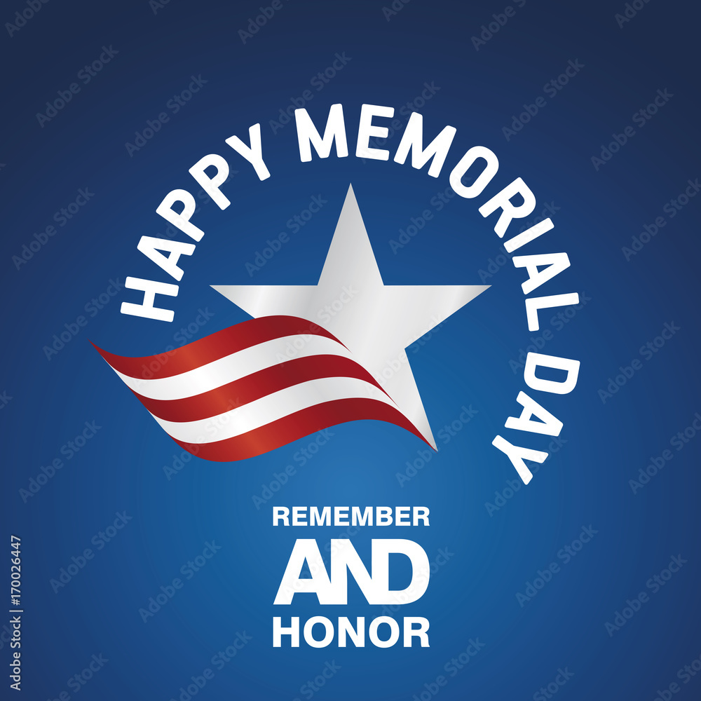 Happy Memorial Day USA logo star ribbon blue background Stock Vector ...