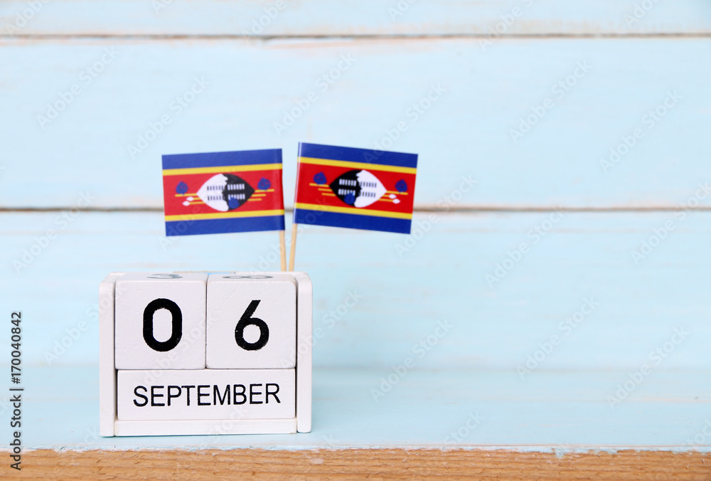 SEPTEMBER 6 Wooden calendar Concept independence day of Swaziland and ...