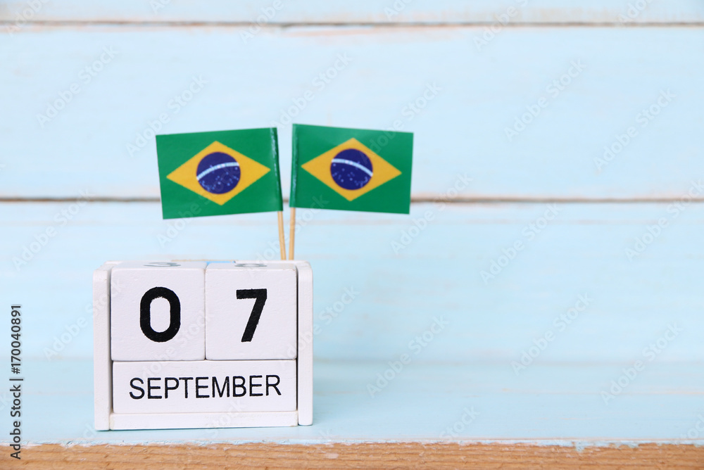 SEPTEMBER 7 Wooden calendar Concept independence day of Brazil and ...