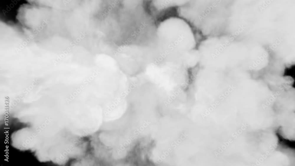 Animated jet of steam steam filling up whole screen against black ...