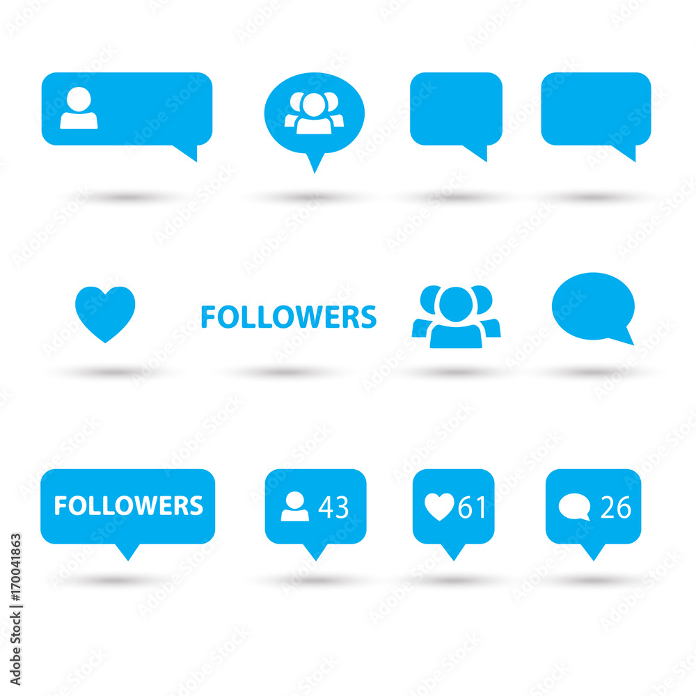 Like, follower, heart, comment icons, speech bubbles, followers icon ...