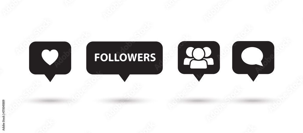 Like, follower, heart, comment icons, speech bubbles, followers icon ...
