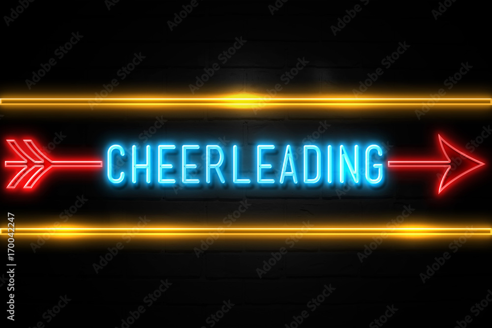 Cheerleading - fluorescent Neon Sign on brickwall Front view Stock ...