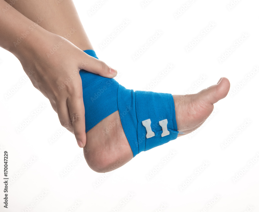 Ankle wrapped in elastic bandage on white background,Ankle pain Stock ...