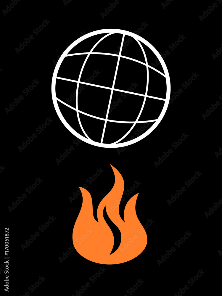 Global warming / Climate change - orange flame under Earth is causing ...