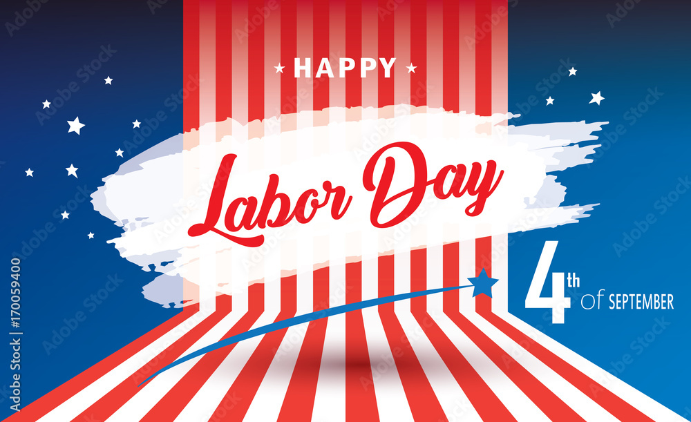 Happy Labor Day holiday banner with American national flag red, blue ...