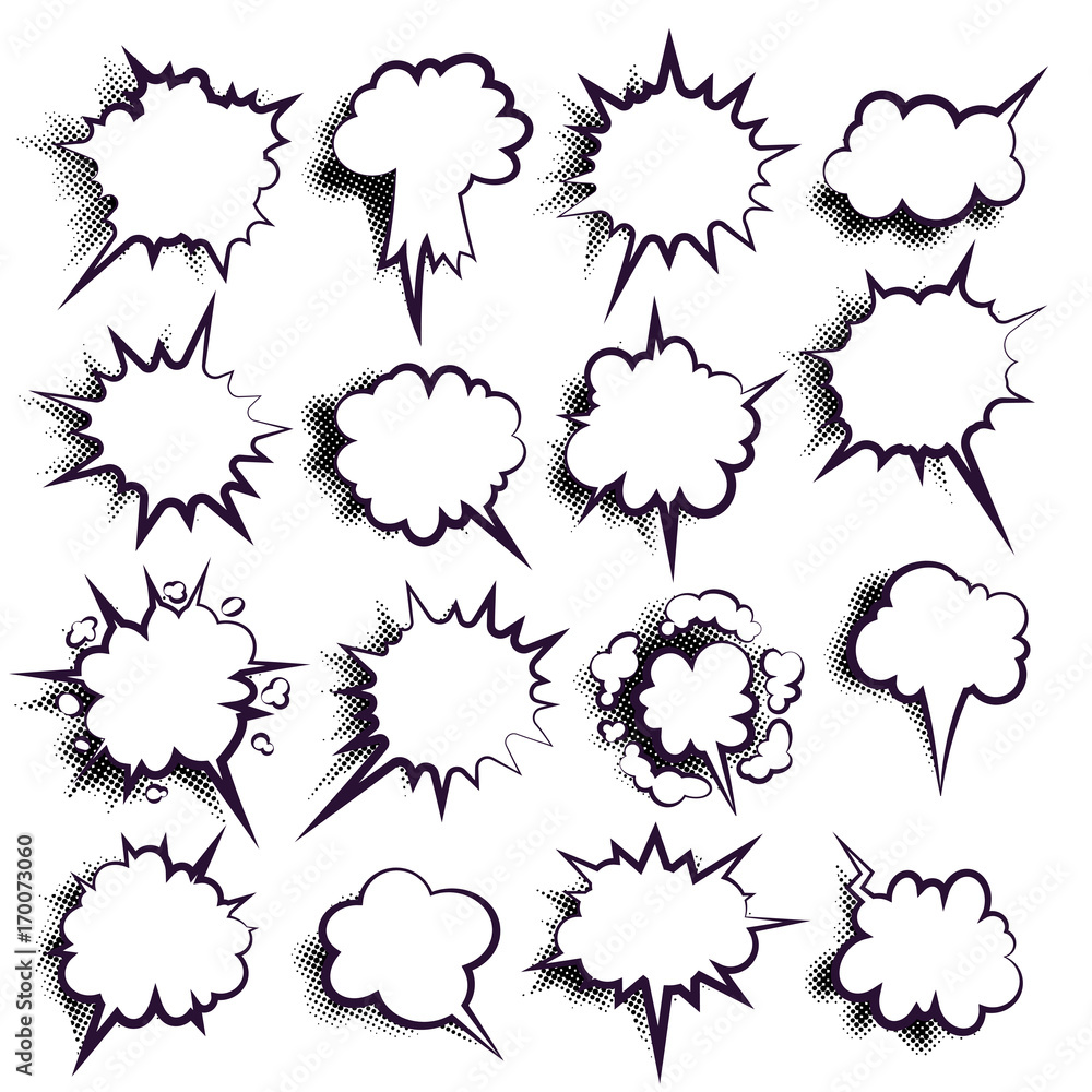 Comics book dialog empty cloud, space cartoon box pop-art. Set outline ...