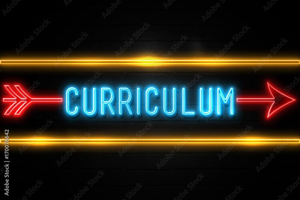 Curriculum - fluorescent Neon Sign on brickwall Front view Stock ...