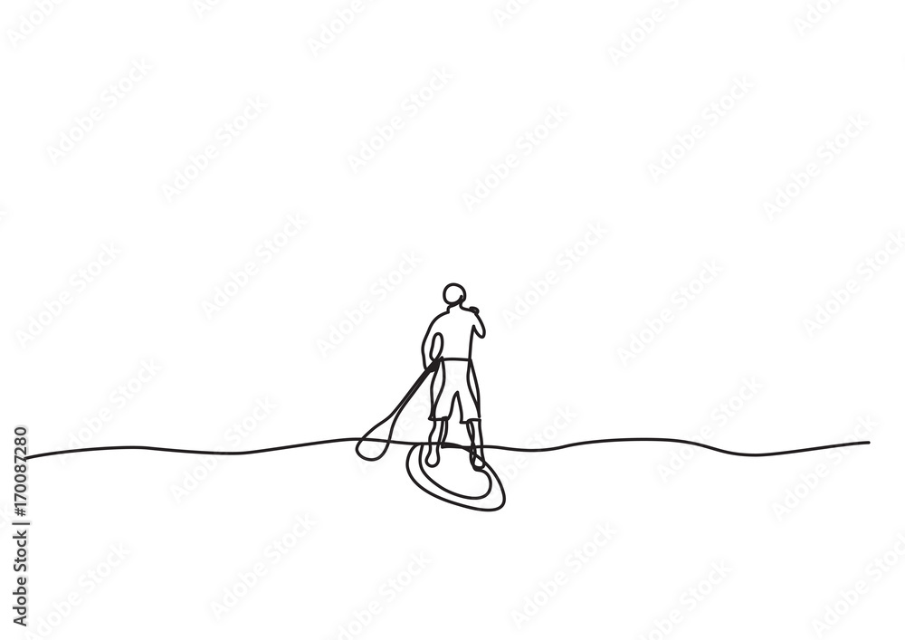 one line drawing of man paddling on water Stock Vector | Adobe Stock