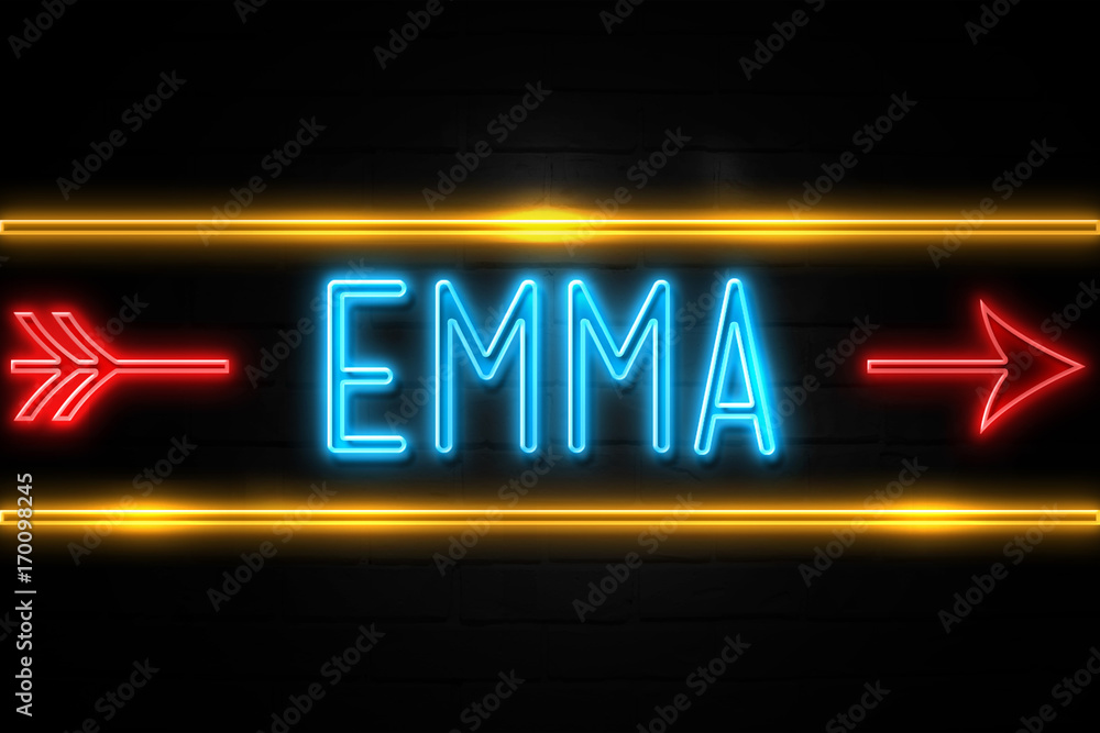 Emma - fluorescent Neon Sign on brickwall Front view Stock Illustration ...