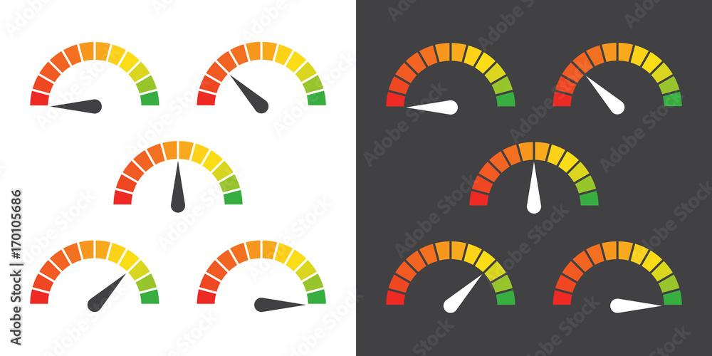Meter signs infographic gauge element from red to green vector ...