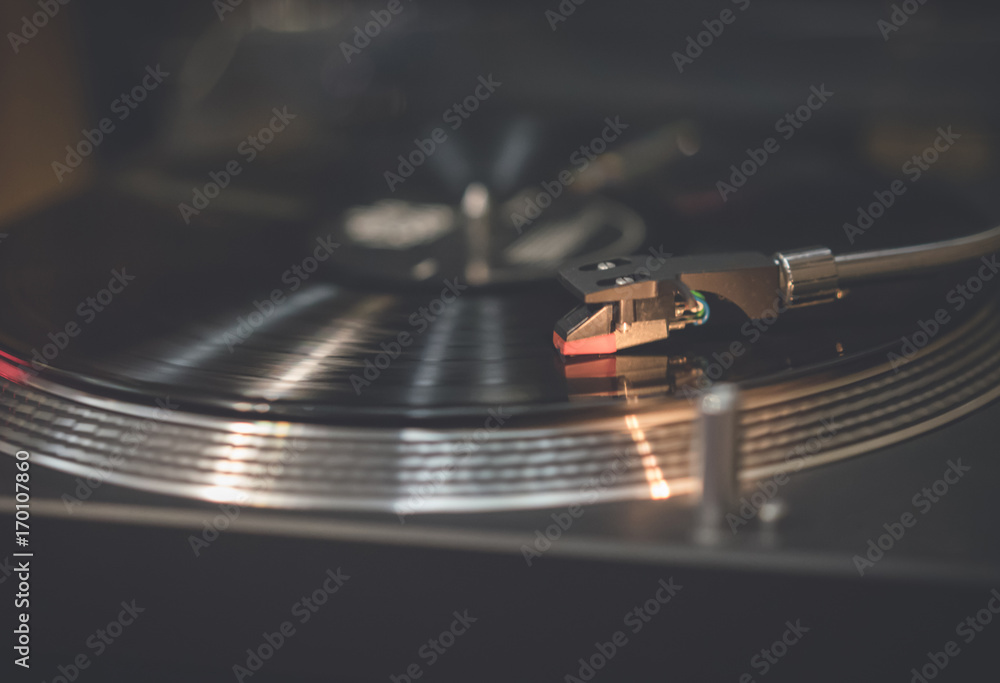 A modern turntable to play music on audio disc. Hifi audiophile turn ...