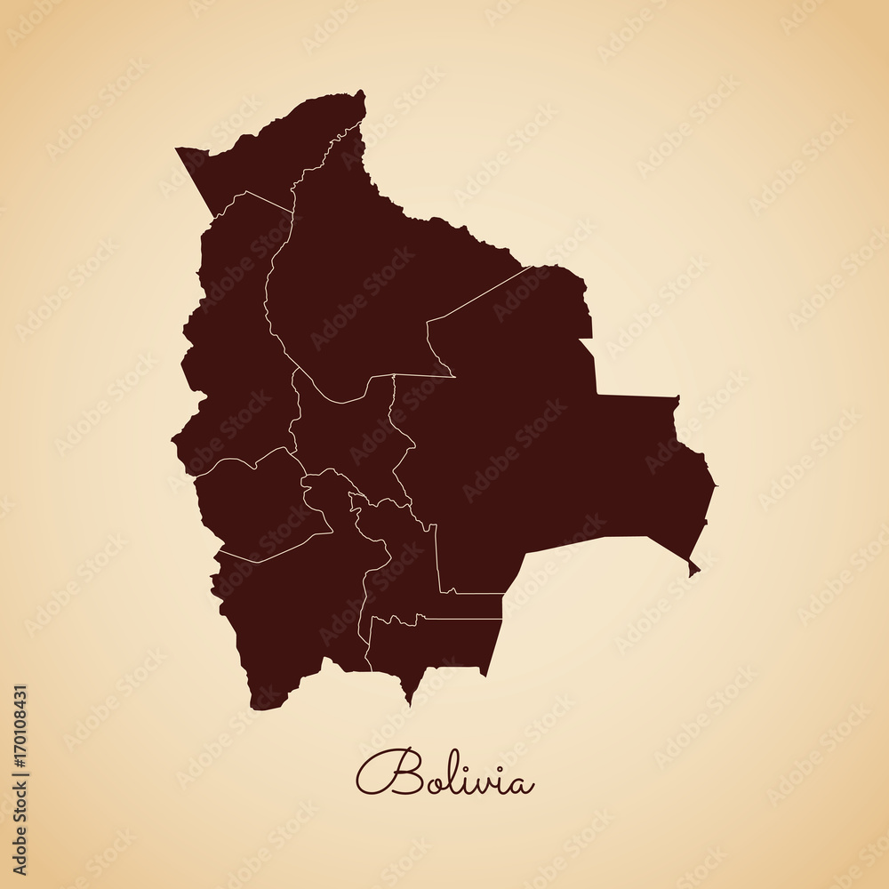 Bolivia region map: retro style brown outline on old paper background ...