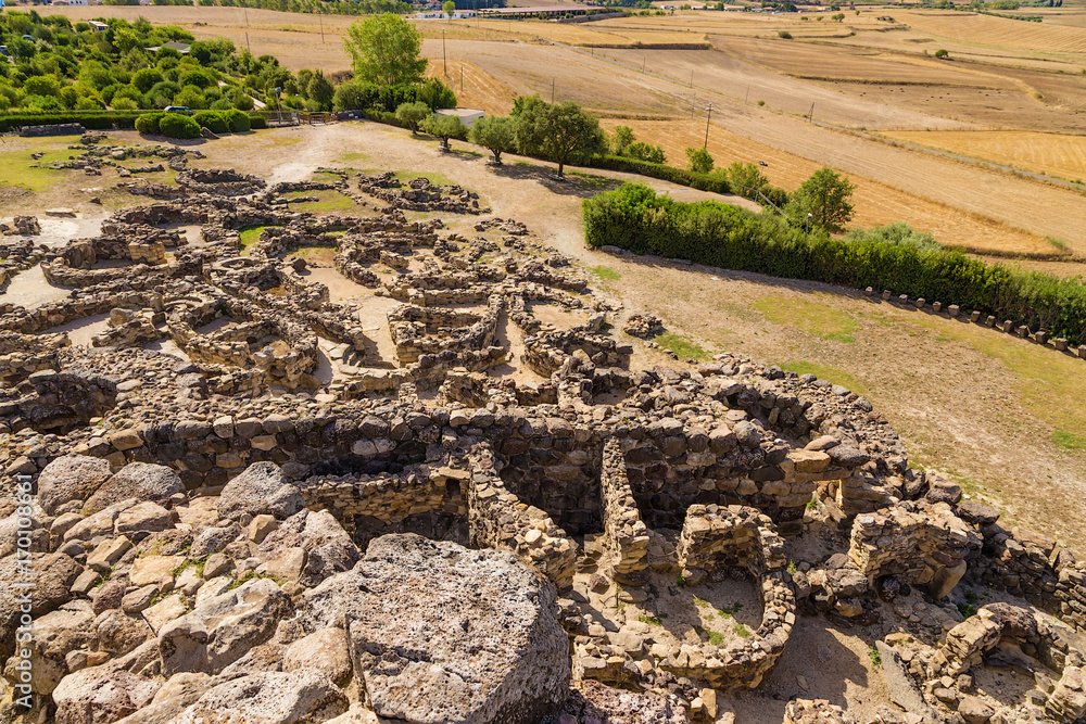 Barumini, Sardinia, Italy. View of fortifications and "villages" from ...